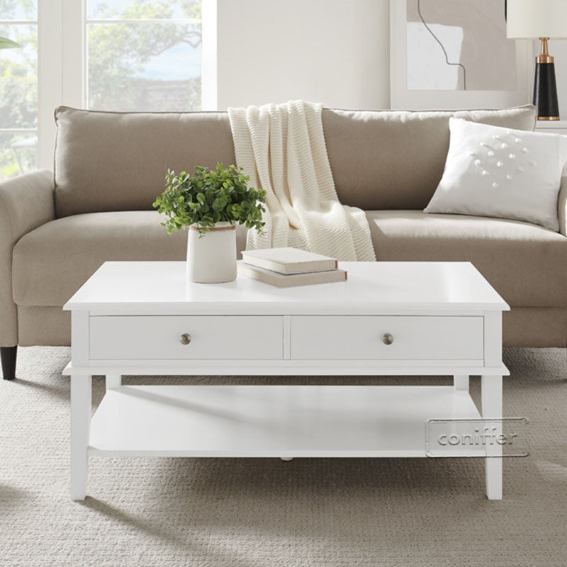 WOODEEM White Coffee Table with Drawers Modern Living Room Furniture ...